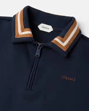 Versace Logo-embroidered Zip-up Polo Shirt