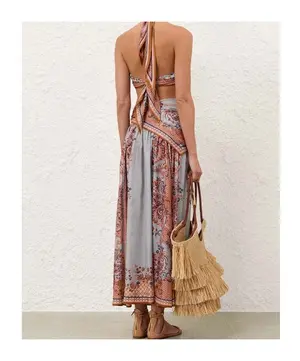 Zimmermann Aster Scarf Halter Top - Blue Paisley Pattern