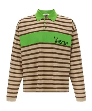Versace Logo-embroidered Striped Knitted Polo Shirt - No