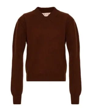 Marni Ribbed V-neck Jumper - Brown