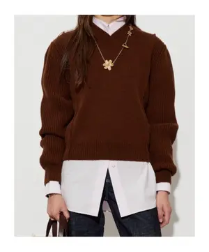 Marni Ribbed V-neck Jumper - Brown