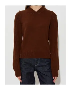 Marni Ribbed V-neck Jumper - Brown