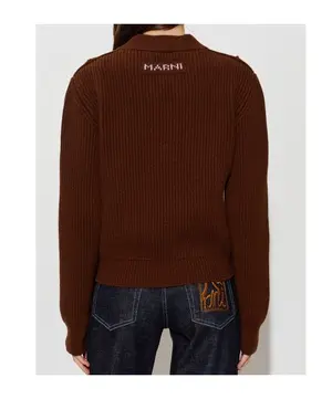 Marni Ribbed V-neck Jumper - Brown