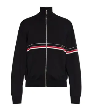 Versace Cotton-knit Zip Cardigan With Embroidered Logo - Black
