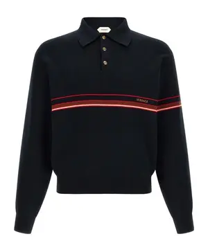 Versace Inlaid Striped Polo Shirt