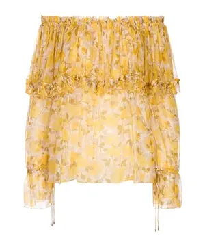 Chloé Chloe Off-Shoulder Printed Long Sleeve Top No