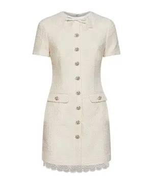 SELF-PORTRAIT Short Sleeve Round Neck Dress - Cream