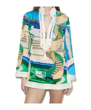 Tory Burch Printed Tassel V-neck Dress - No