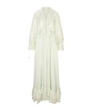 Chloé Long Sleeve Pleated Dress - Light Gray