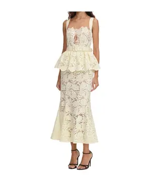 SELF-PORTRAIT Lace Peplum Midi Dress
