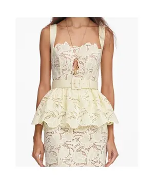 SELF-PORTRAIT Lace Peplum Midi Dress