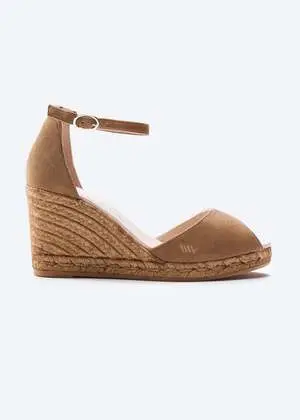 VISCATA Caprubi Suede Espadrille Wedge Sandals With Ankle Strap - Camel