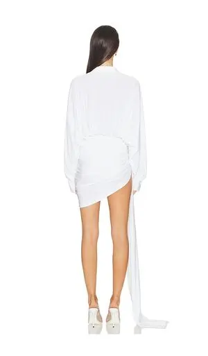 Norma Kamali Super Oversized Shirt Side Drape Dress - White