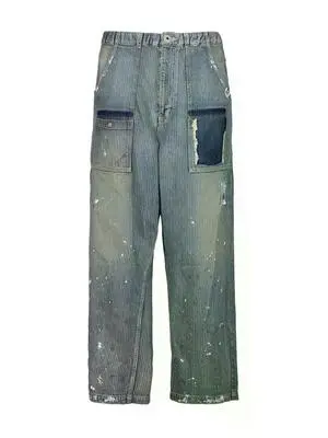 Mihara Yasuhiro Stripe-pattern Paint-splatter Jeans