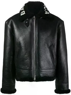Balenciaga Logo Collar Shearling Jacket