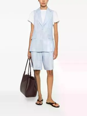 Peserico Linen Check Pattern Pleated Shorts
