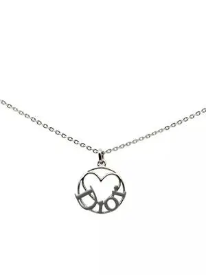 Dior Brass Heart Logo Pendant Necklace - Silver