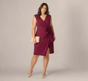 Adrianna Papell Sleeveless Stretch Crepe Bow Accent Wrap Dress - Cabernet