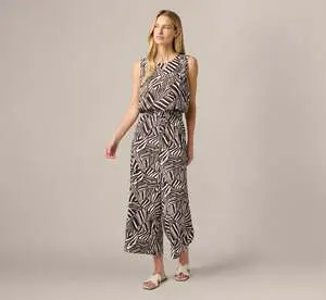 Adrianna Papell Cropped Wide Leg Pull-on Pants - Chocolate Patchwork Stripe
