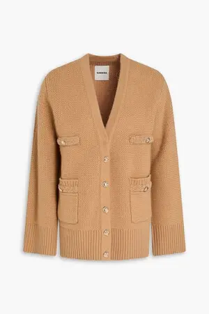 Sandro Wool Cardigan With Velvet Trims And Gold-tone Buttons