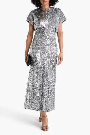 Maje Sequined Stretchtulle Maxi Dress