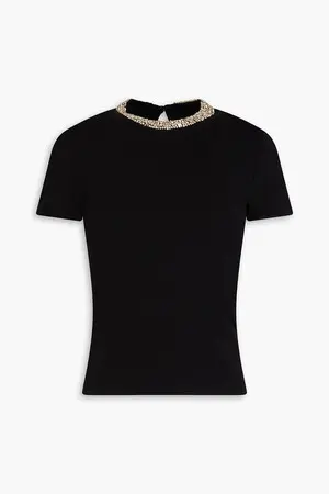 Sandro Crystalembellished Ribbed Cottonblend Top - Black