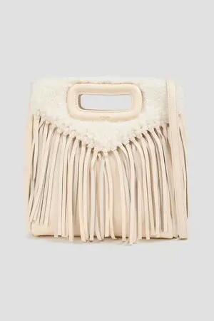 Maje Fringed Leather Tote - Ecru