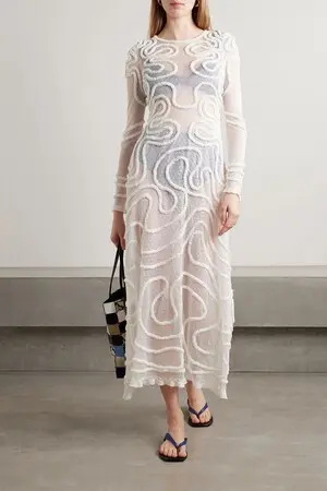 Ulla Johnson Valentina Appliquéd Pointelle-knit Midi Dress