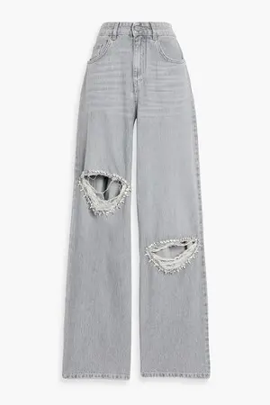 AREA Crystalembellished Highrise Wideleg Jeans - Gray
