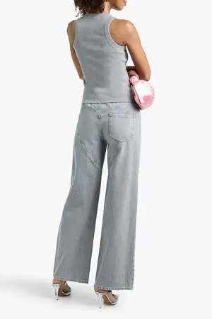 AREA Crystal-embellished High-rise Wide-leg Jeans