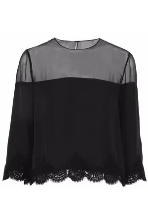 REEM ACRA Lacetrimmed Silkchiffon Blouse - Black