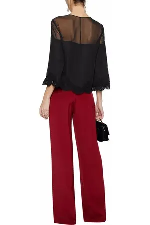 REEM ACRA Lacetrimmed Silkchiffon Blouse