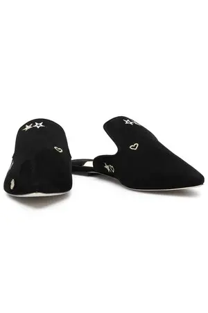 ISA TAPIA Embroidered Suede Slippers