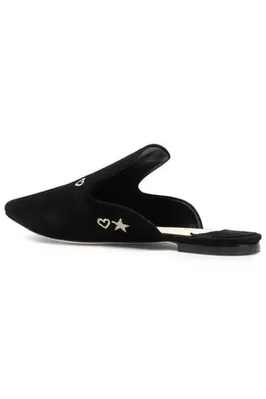 ISA TAPIA Embroidered Suede Slippers