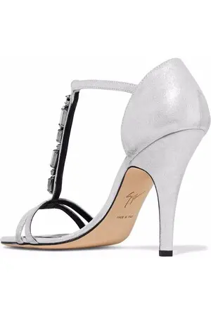 GIUSEPPE ZANOTTI Crystal Embellished Metallic Nubuck Sandals
