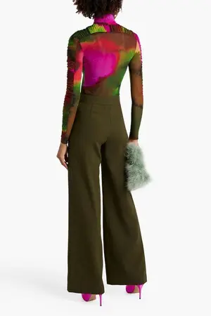 Dries Van Noten Ruched Tiedyed Stretchmesh Turtleneck Top