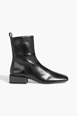 Brunello Cucinelli Beadembellished Leather Ankle Boots