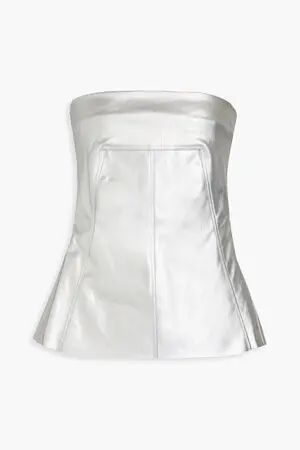 Rick Owens Strapless Metallic Coated Denim Top - Silver