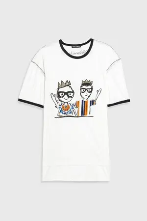 Dolce & Gabbana Printed Cotton And Silkblend Jersey Tshirt - Ecru