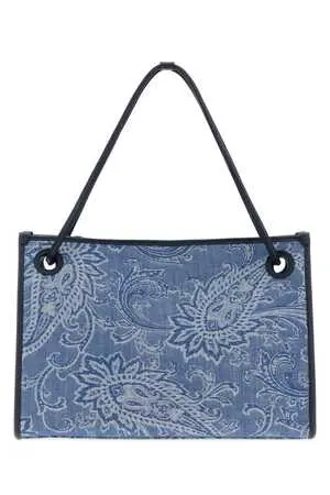 Etro Embroidered Denim Medium Eyes Shopping Bag - Multicolor