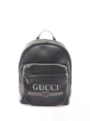 Gucci Leather Logo Print Backpack
