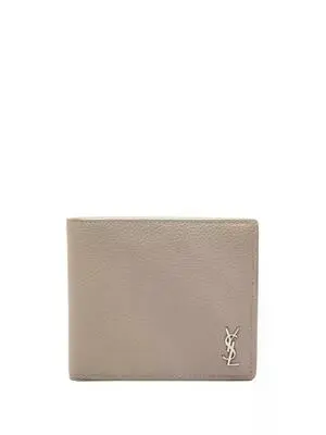 Saint Laurent 2023 Grained Leather Tiny Cassandre Bifold Wallet Small Wallets - Neutrals