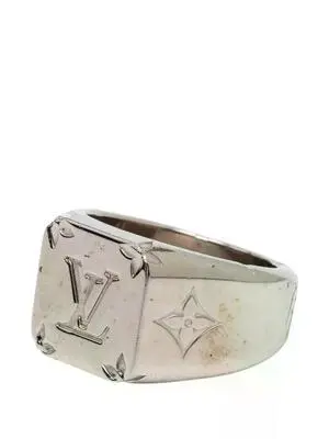 LOUIS VUITTON 2020 Brass Monogram Signet Ring - Silver