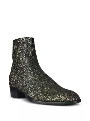 Saint Laurent Wyatt Glitter Ankle Boots