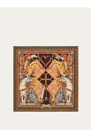 FERRAGAMO Poised Leopards Print Silk Scarf - Brown