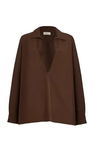 Comme Si Deep V-neck Cotton Poplin Shirt - Brown