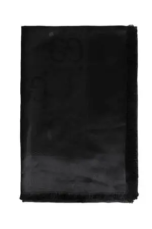 Gucci Gg Jacquard Silk Wool Shawl - Black