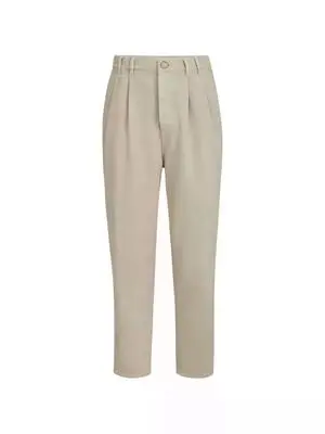 Brunello Cucinelli Garment-dyed Denim Trousers With Double Pleats - Neutrals