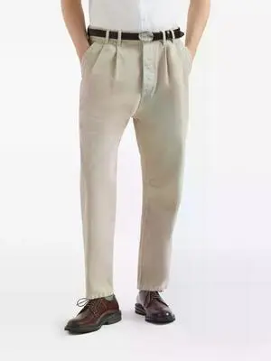 Brunello Cucinelli Garment-dyed Denim Trousers With Double Pleats - Neutrals