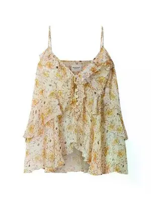 MARANT ETOILE Briara Floral Print Chiffon Top - Neutrals